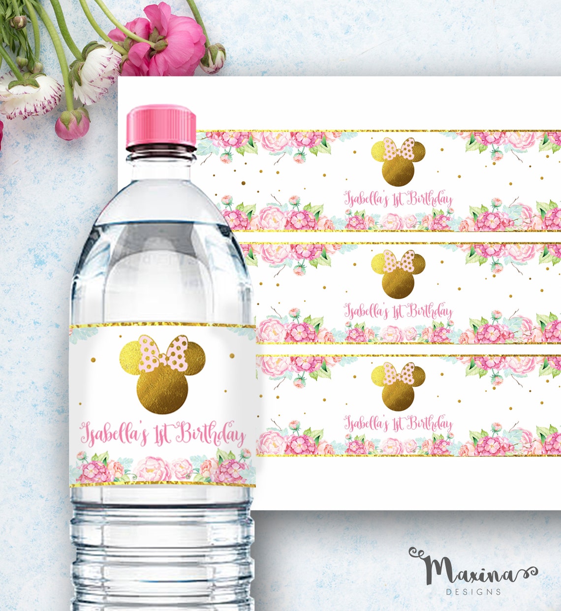 Minnie Mouse Bottle Label Minnie Mouse Water Bottle Wrappers - Etsy