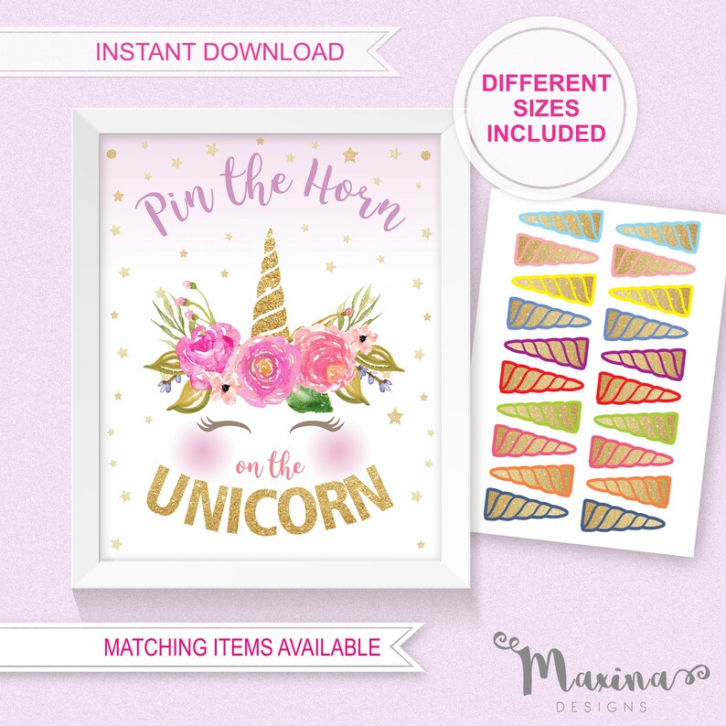 Pin the Horn on the Unicorn Game Unicorn Party Props Unicorn - Etsy