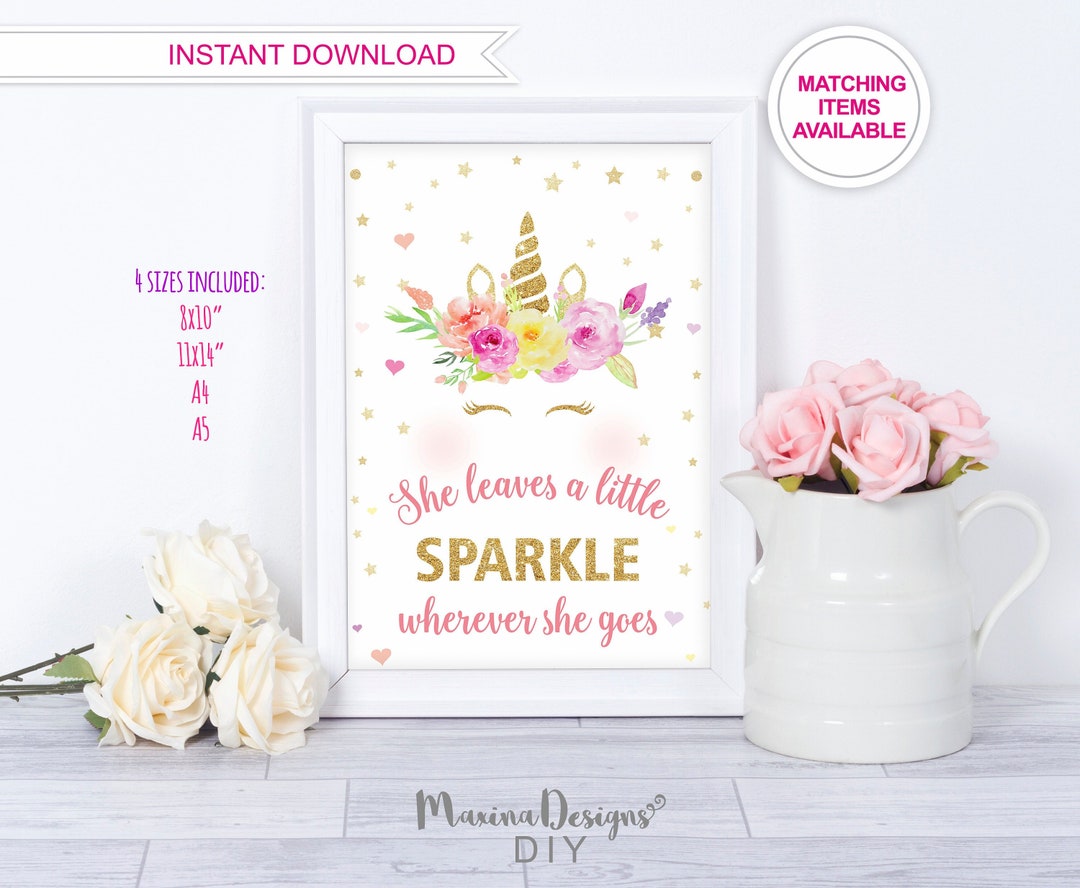 Unicorn Printable Sign She Leaves a Little Sparkle Wherever - Etsy