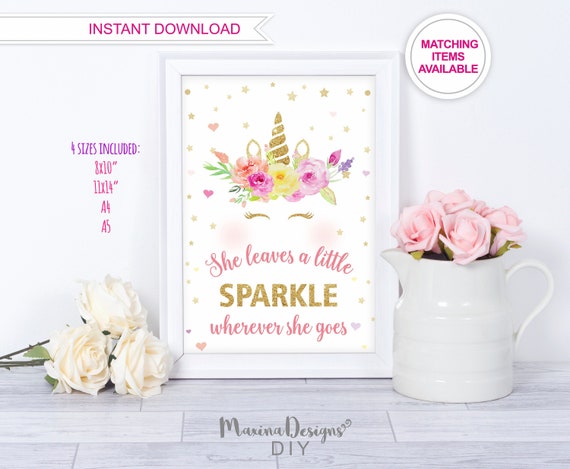 Unicorn Printable Sign She Leaves a Little Sparkle Wherever | Etsy