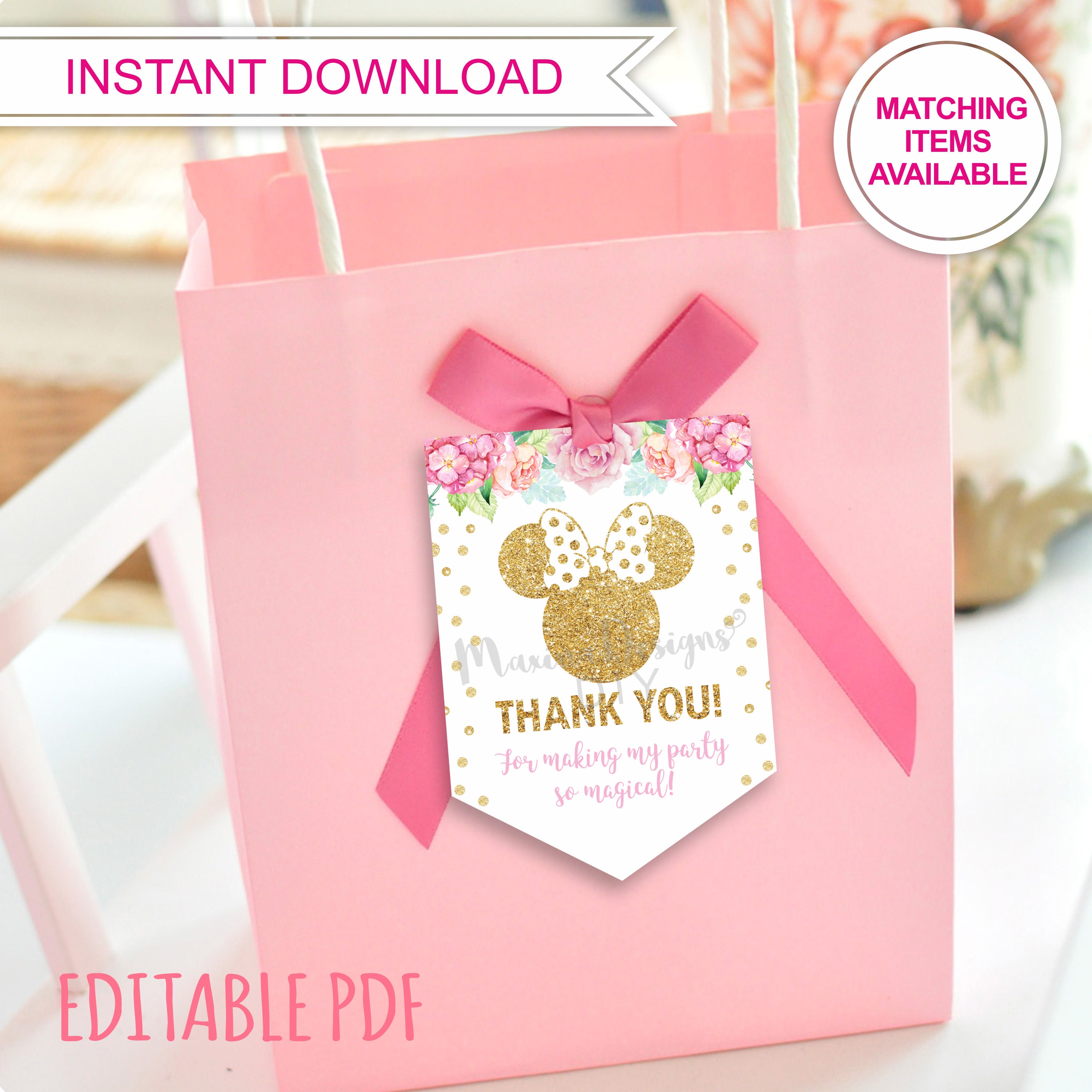 Minnie Mouse Favor Tags Template Minnie Mouse Thank You Tags | Etsy