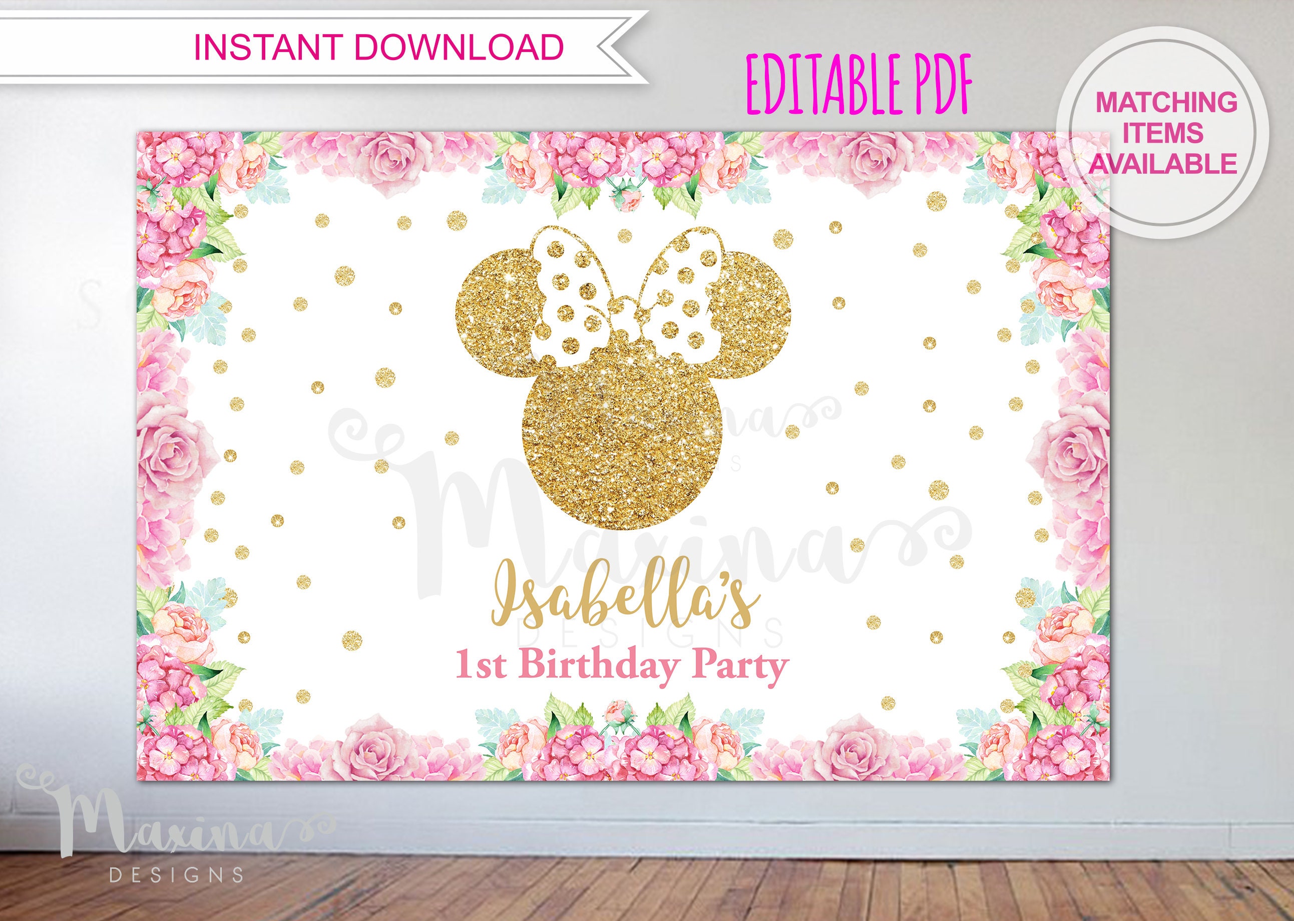 Minnie Mouse Backdrop Minnie Mouse Wall Decall Minnie Mouse | Etsy Canada