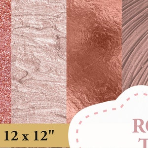 ROSE GOLD Digital Paper, Rose Gold Glitter Foil Paper, Scrapbook Rose ...
