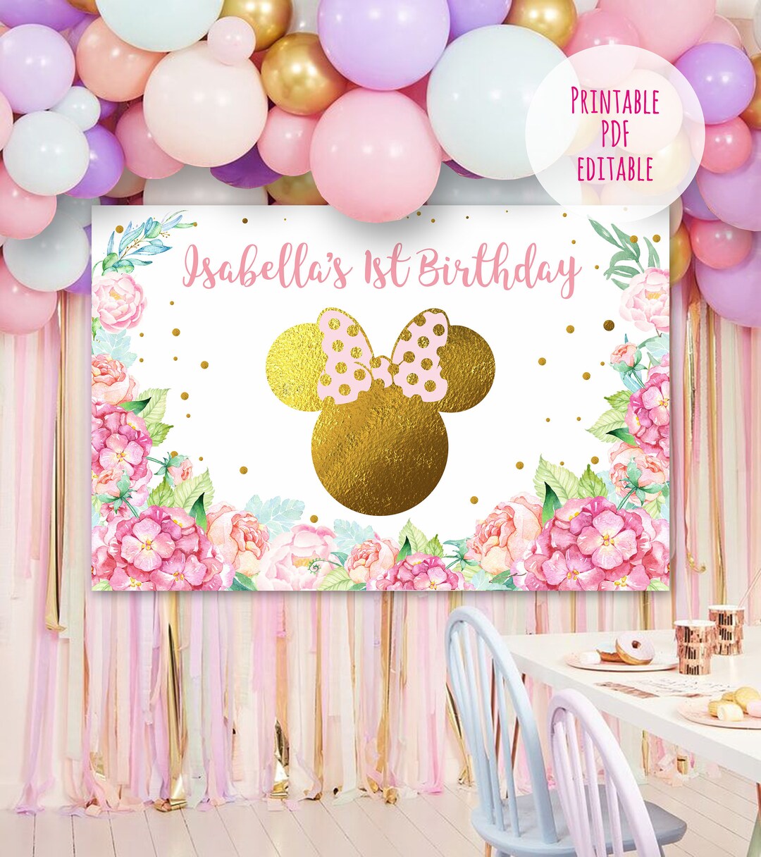 Minnie Mouse Backdrop Minnie Mouse Wall Decall Minnie Mouse - Etsy