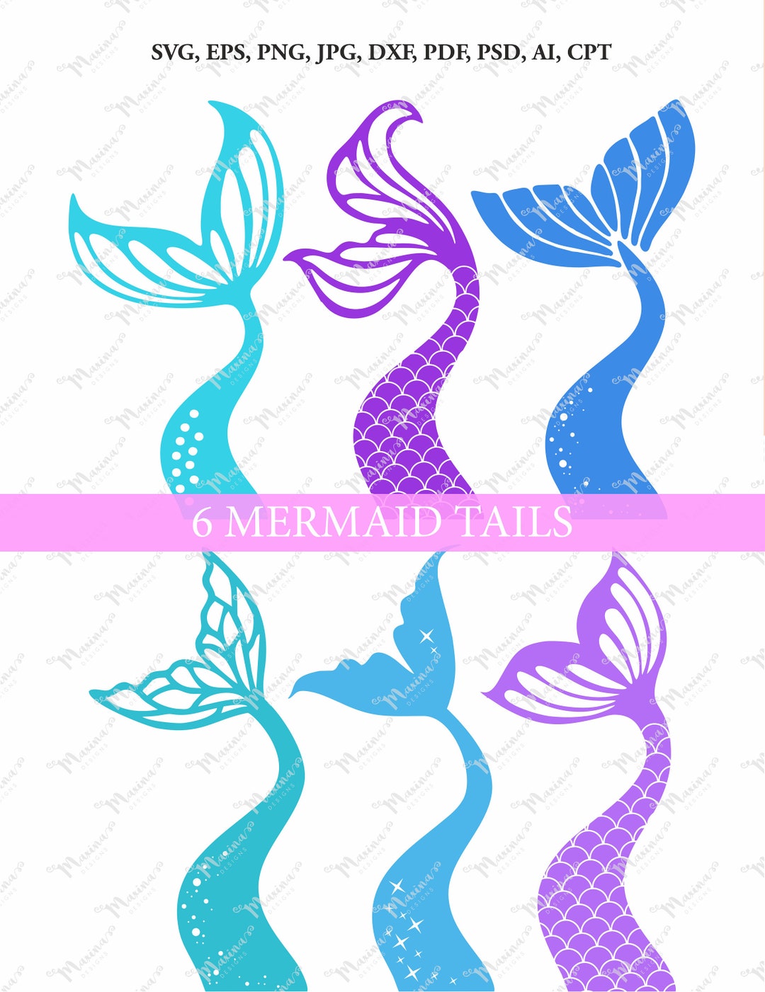 MERMAID SVG Clipart Mermaid Tail Svg, Mermaid Birthday Svg, Cute ...