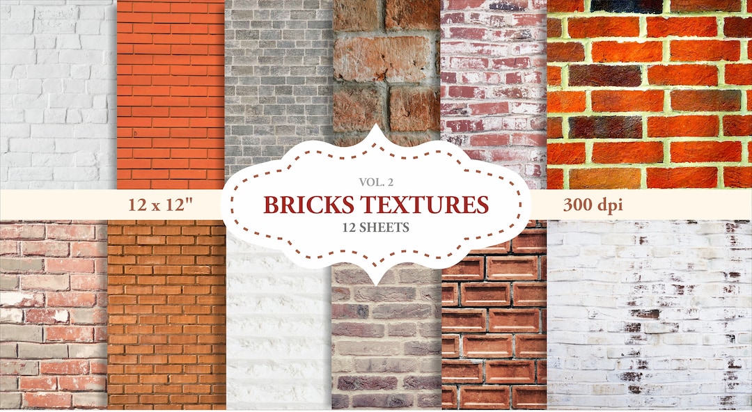 RED BRICKS TEXTURE Digital Paper, Rustic White Bricks Paper, Scrapbook ...