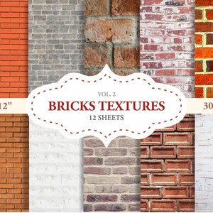 RED BRICKS TEXTURE Digital Paper, Rustic White Bricks Paper, Scrapbook ...
