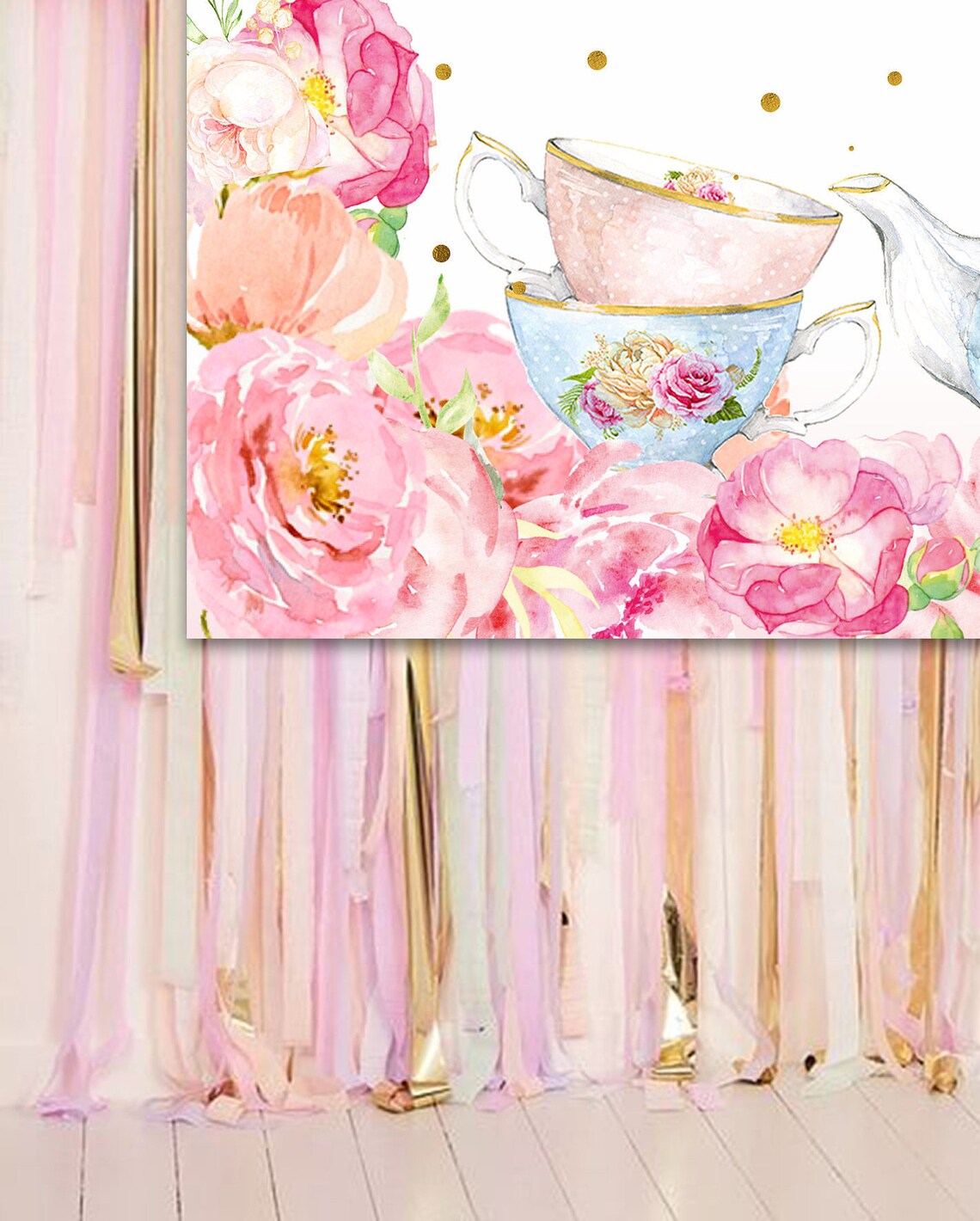 TEA WALL Backdrop Vinyl Tea for Two Backdrop Par-tea Tea | Etsy