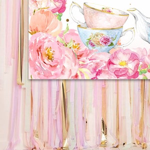 TEA WALL Backdrop, Vinyl Tea for Two Backdrop, Par-tea, Tea for Three ...