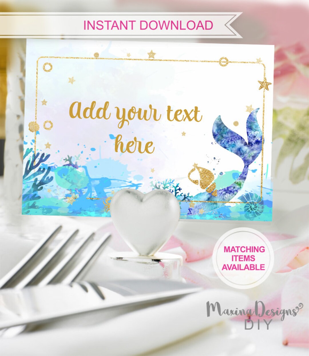 Mermaid Table Tents, Mermaid Party, Place Setting Cards, Food Table ...