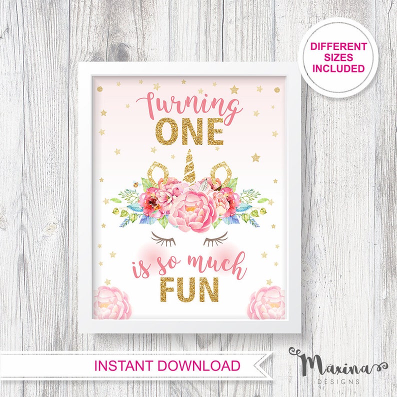 Turning One is so Much Fun Unicorn Birthday Sign First - Etsy