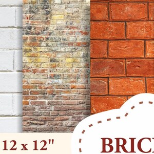 RED BRICKS TEXTURE Digital Paper, Rustic White Bricks Paper, Scrapbook ...