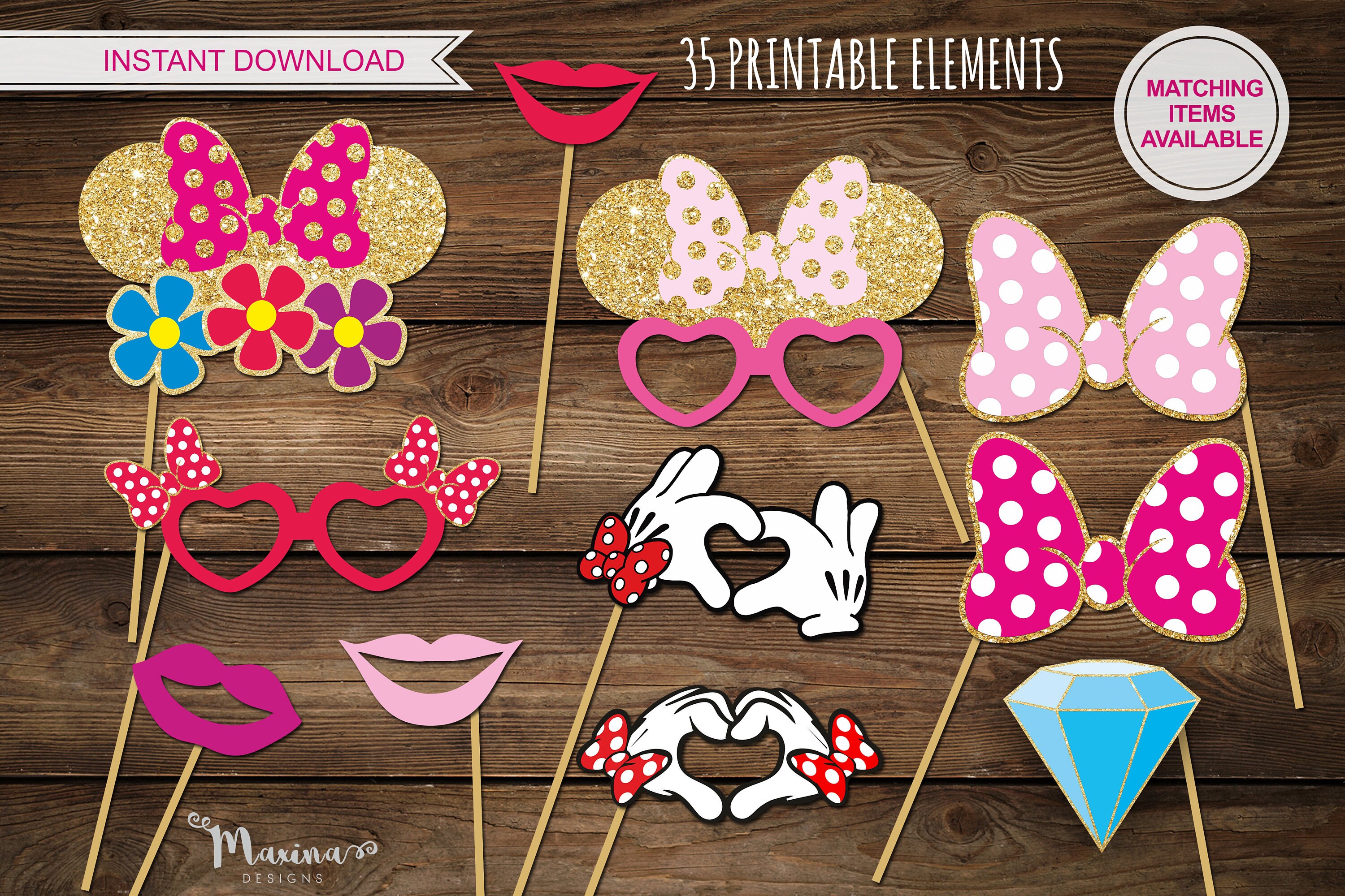 MINNIE MOUSE Props Minnie Mouse Photo Booth Props Minnie - Etsy UK