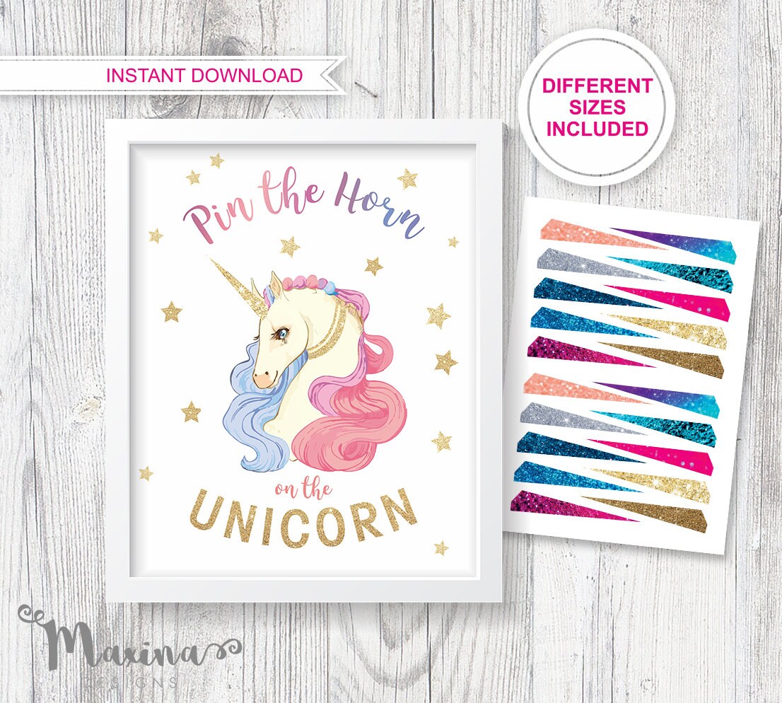 Unicorn Pin the Horn Game Printable Unicorn Party Games - Etsy