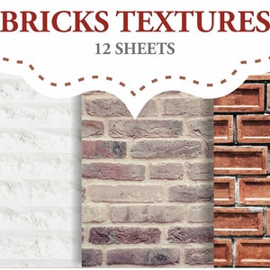 RED BRICKS TEXTURE Digital Paper, Rustic White Bricks Paper, Scrapbook ...