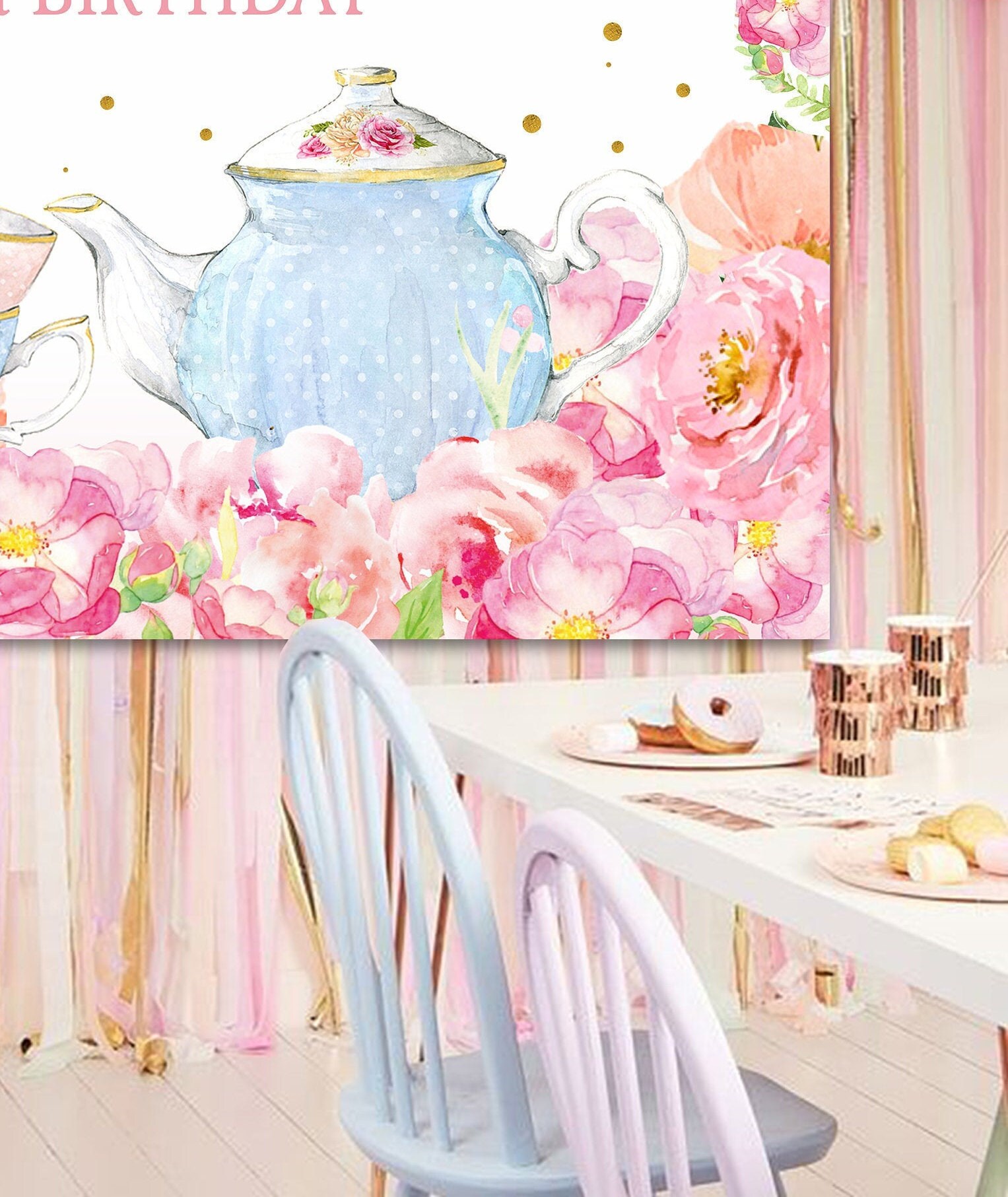 TEA WALL Backdrop Vinyl Tea for Two Backdrop Par-tea Tea | Etsy