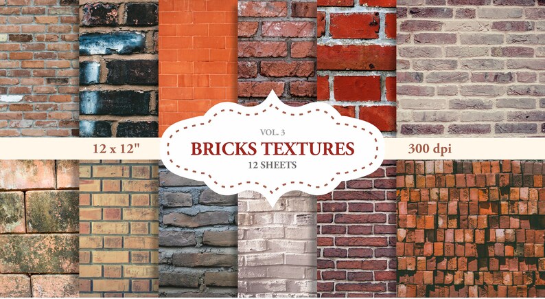 RED BRICKS TEXTURE Digital Paper Rustic White Bricks Paper - Etsy