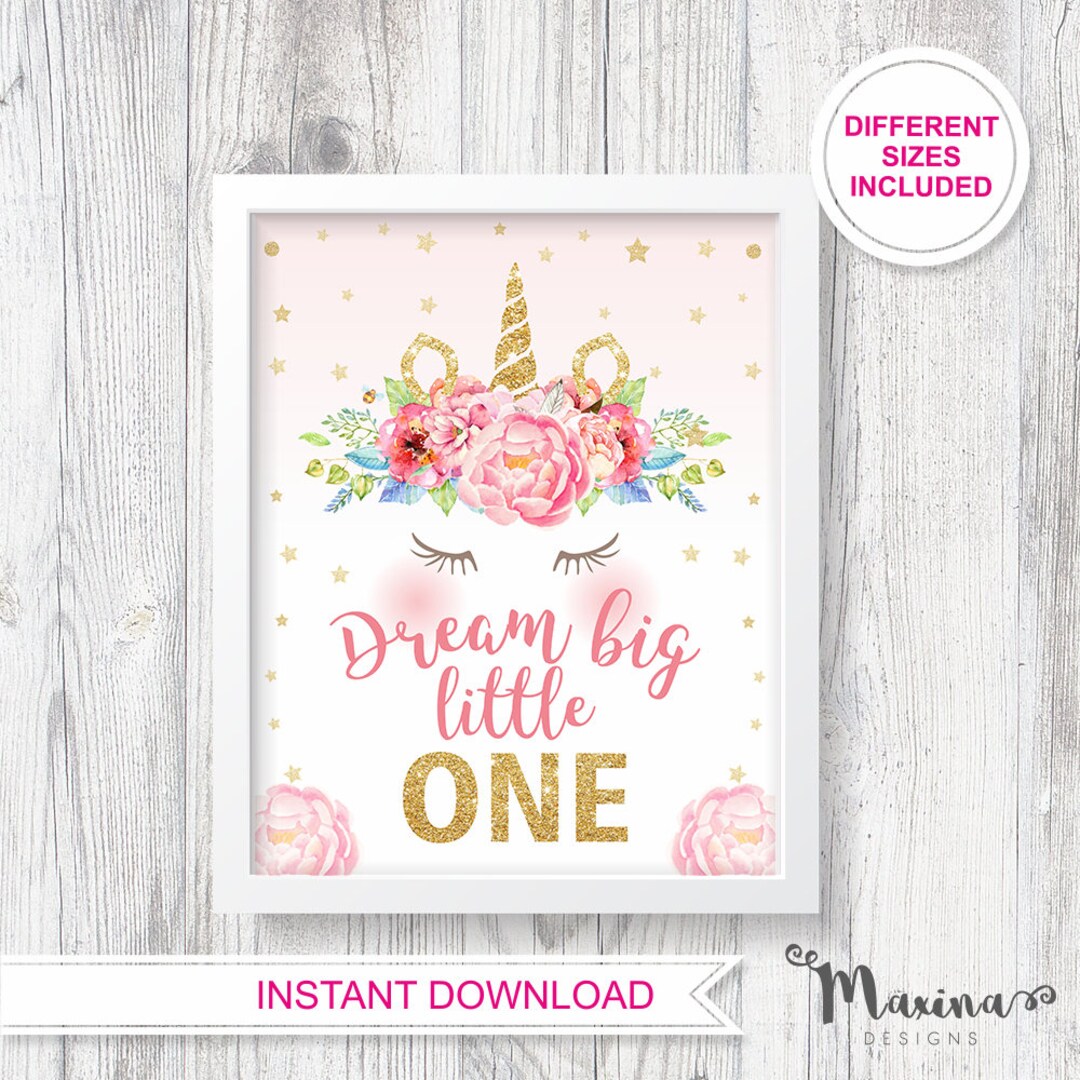 Dream Big Little One Sign, Unicorn Poster, Printable Unicorn Banner ...