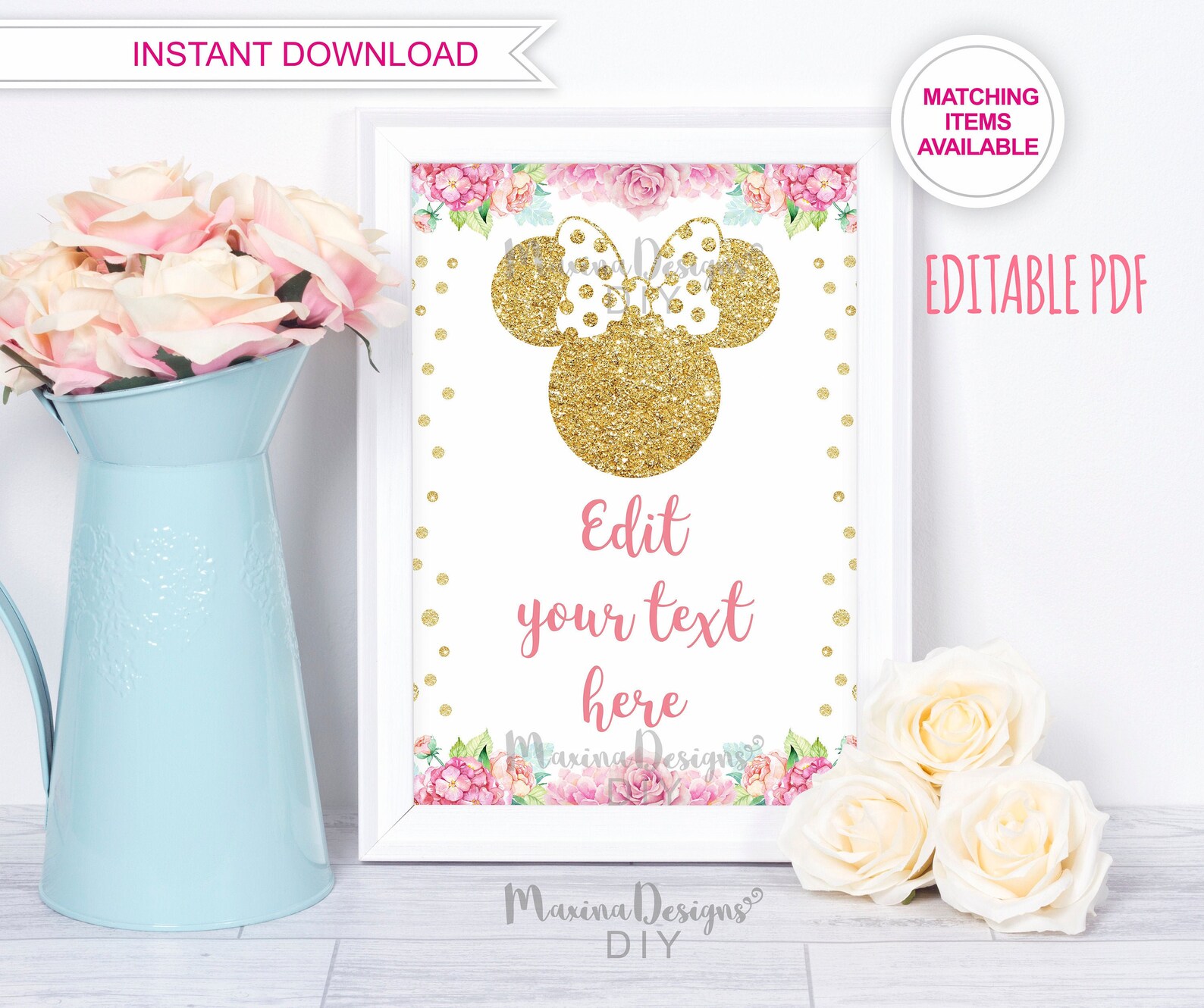 Minnie Mouse Party Sign Template Editable Sign Minnie Mouse - Etsy