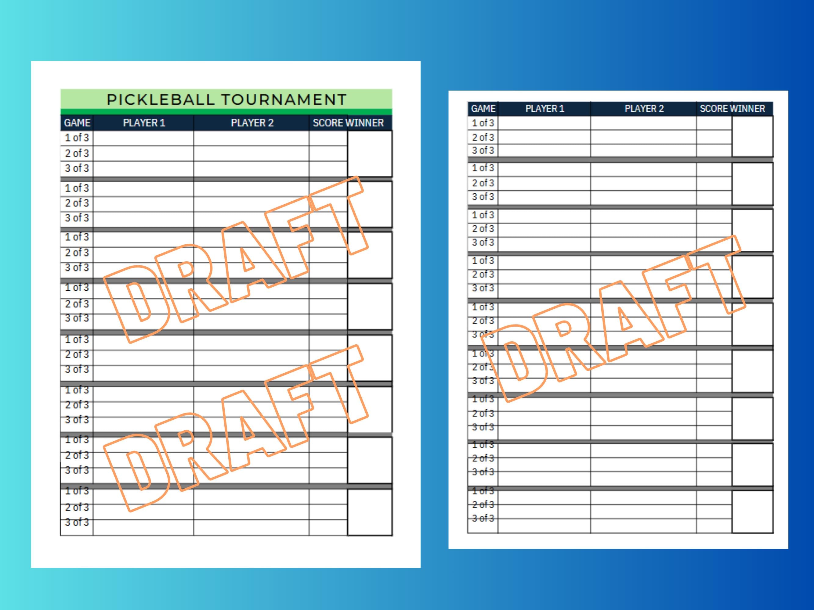Pickleball Score Sheets for Tournaments or Games - Printable PDF ...