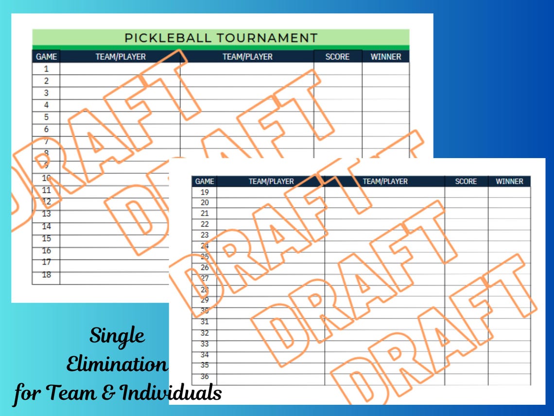 Pickleball Score Sheets for Tournaments or Games - Printable PDF ...