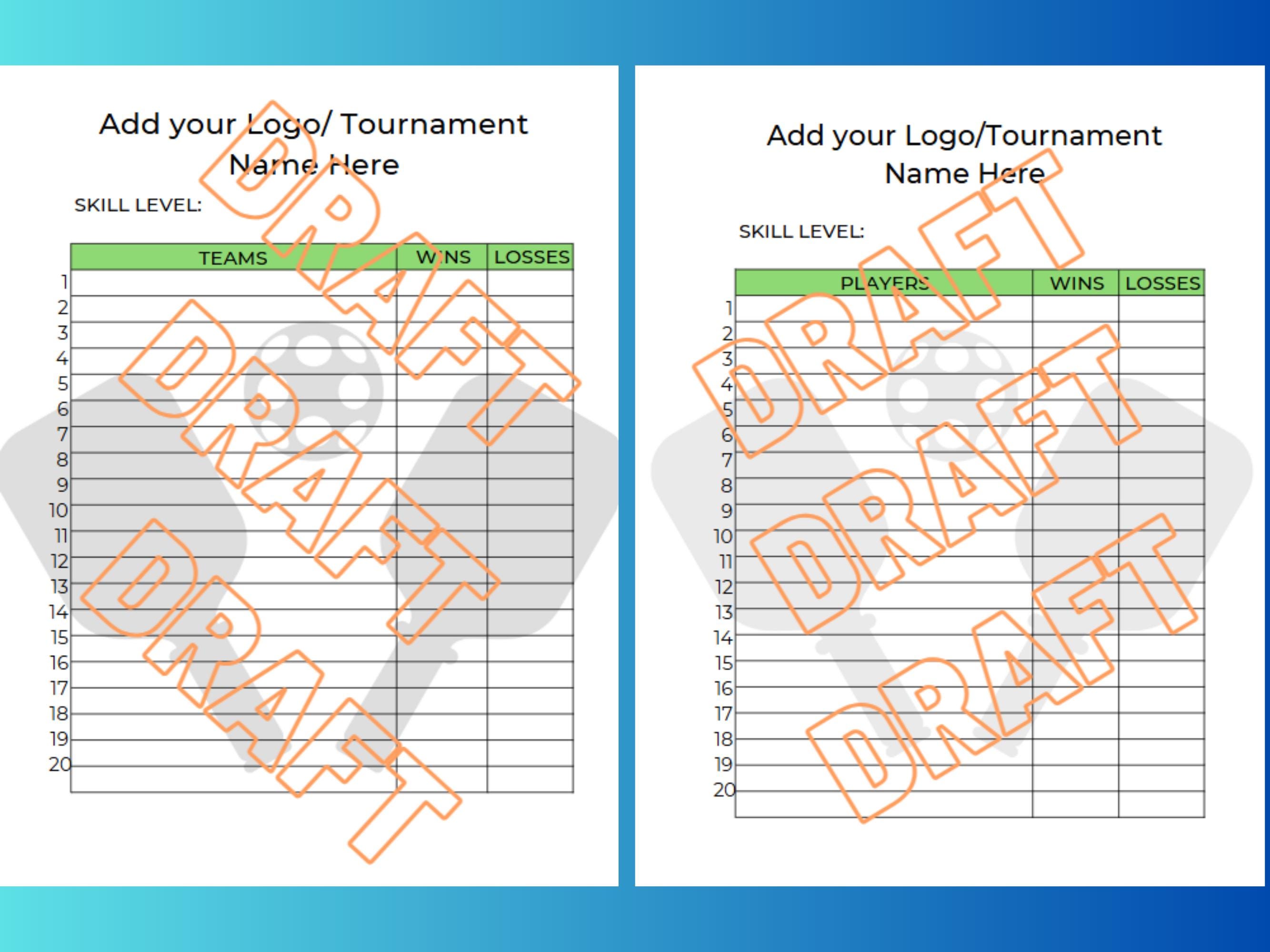 Pickleball Score Sheets for Tournaments or Games - Printable PDF ...