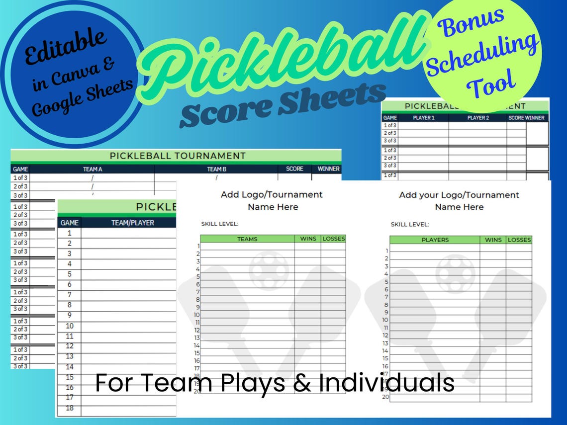 Pickleball Score Sheets for Tournaments or Games - Printable PDF ...