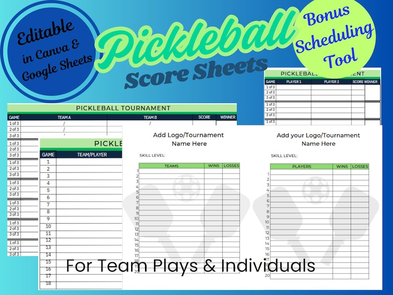 Pickleball Score Sheets for Tournaments or Games - Printable PDF ...