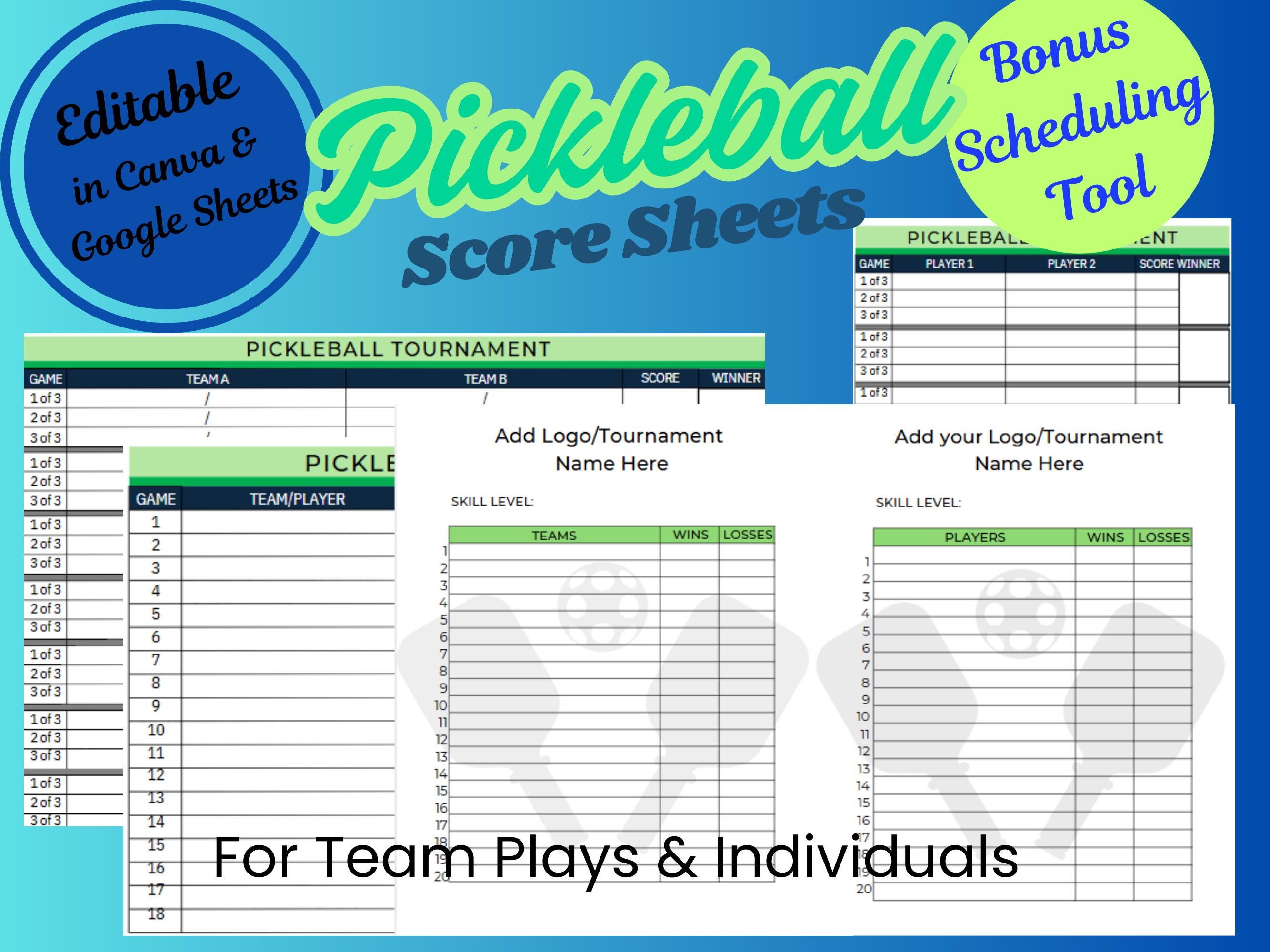 Pickleball Score Sheets for Tournaments or Games - Printable PDF ...