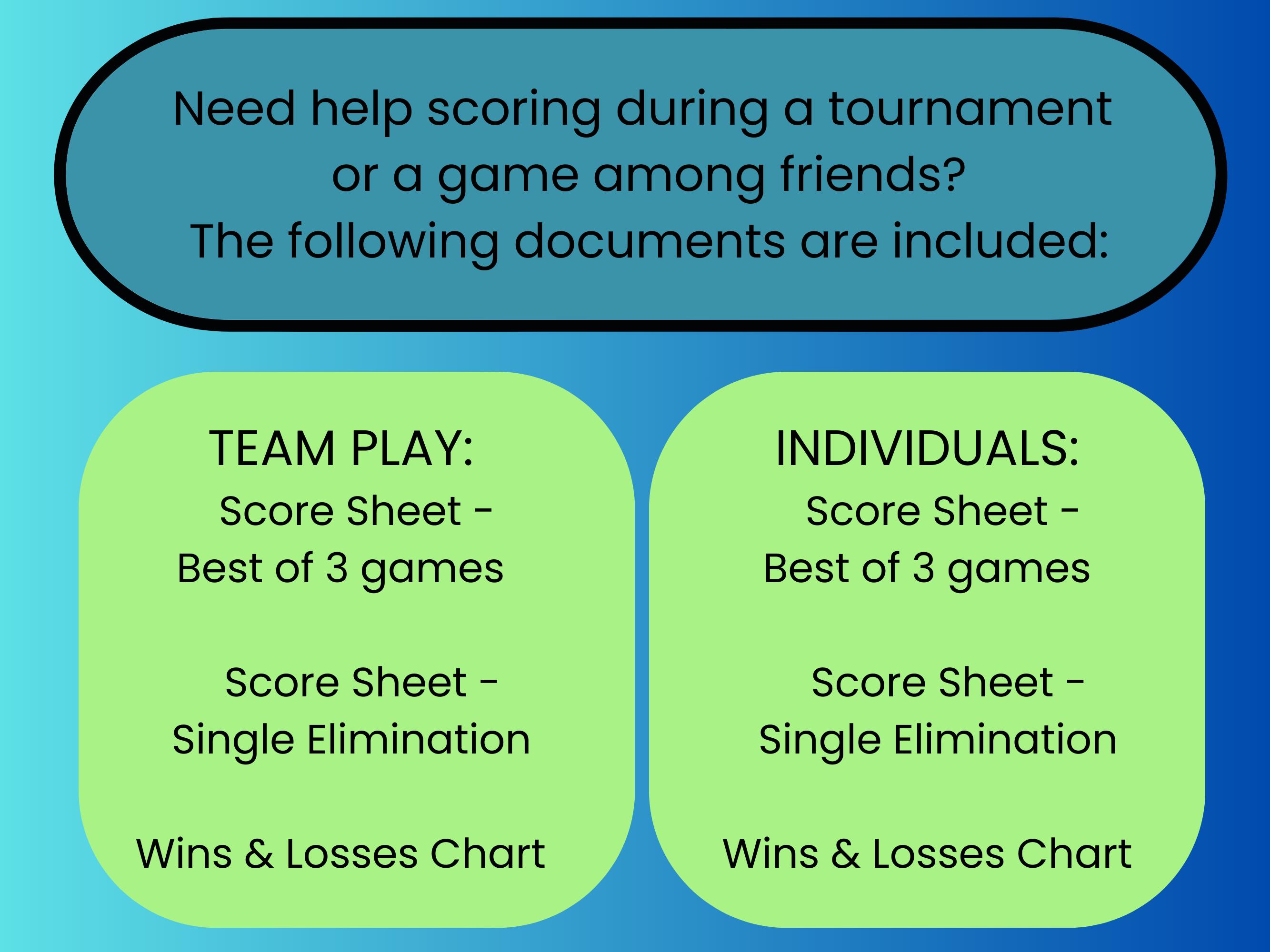 Pickleball Score Sheets for Tournaments or Games - Printable PDF ...