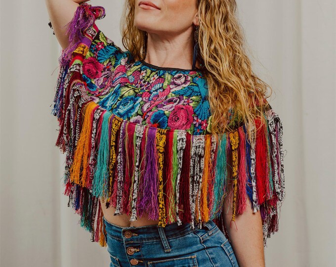 VINTAGE Guatemalan Embroidered Cape, Mayan Poncho for Festivals, Boho ...