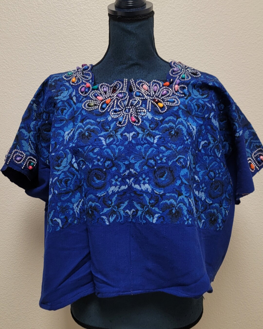 VINTAGE L to 2X Guatemalan Top, Royal Blue Mayan Top, Handwoven Mayan ...