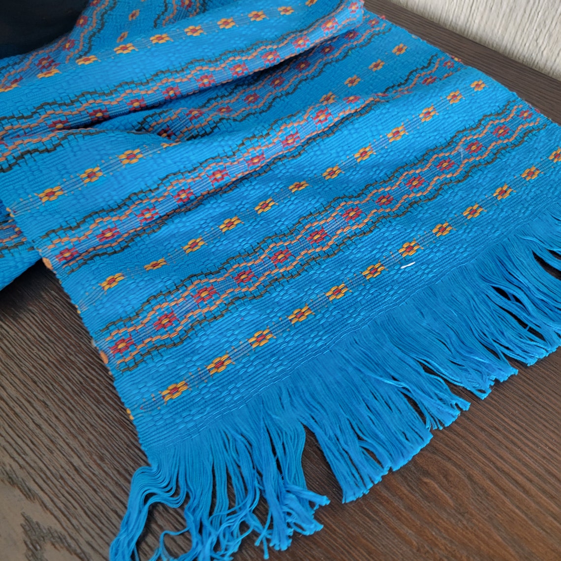 Multicolor Table Runner White Blue Guatemalan Textile White Tablecloth ...