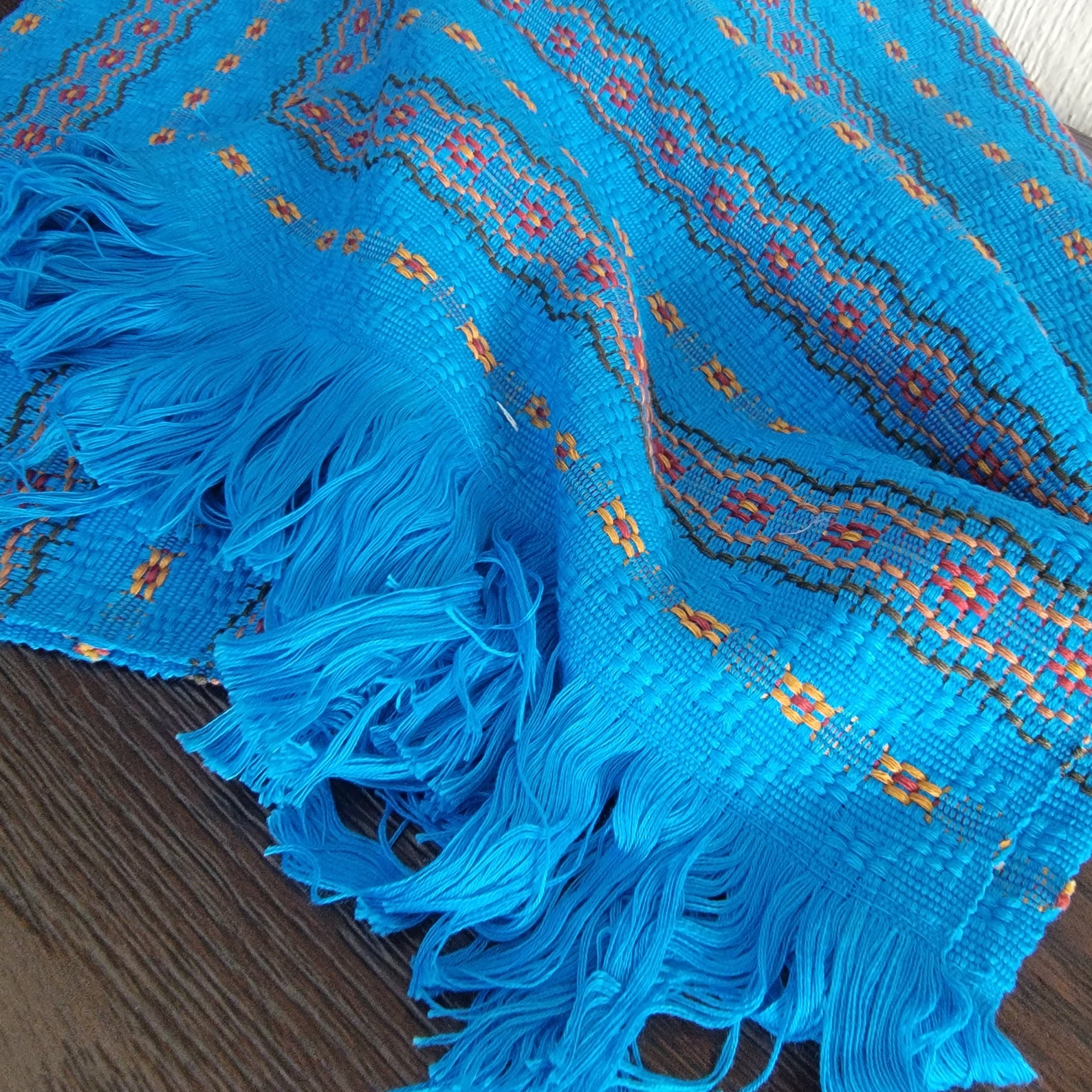 Multicolor Table Runner White Blue Guatemalan Textile White Tablecloth ...