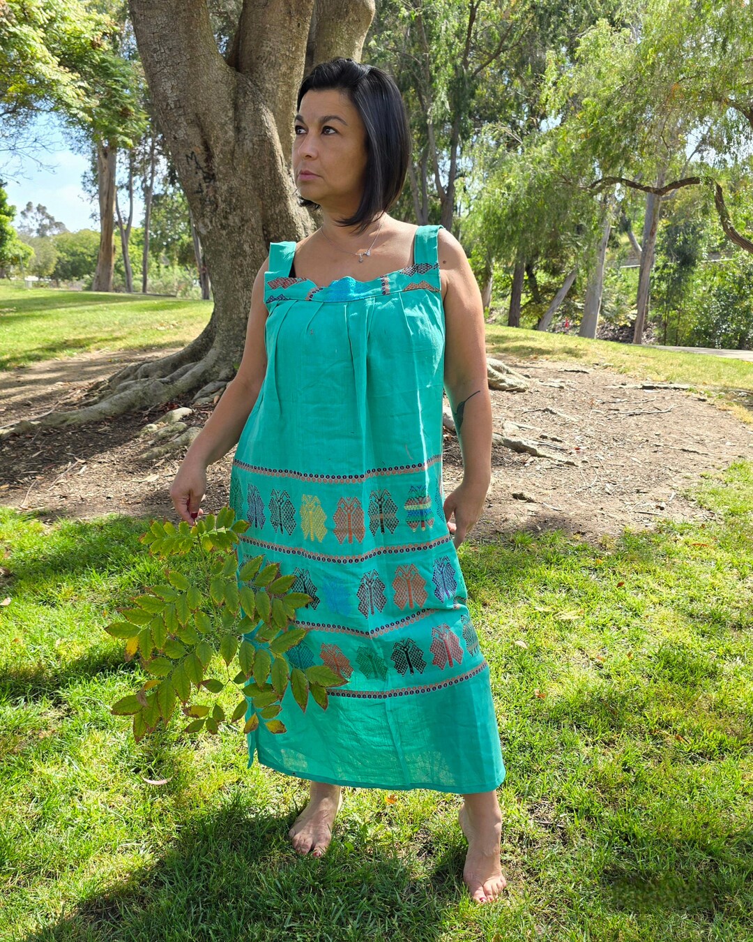 XL Guatemalan Seafoam Green Dress, Latin Summer Dress, Short Sleeve ...