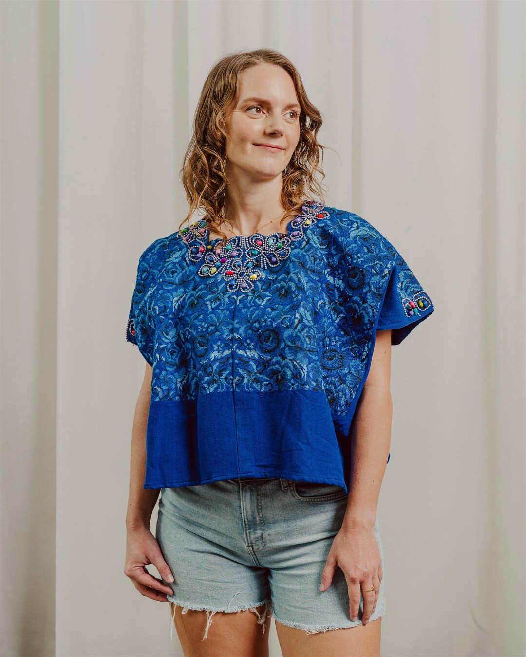 VINTAGE L to 2X Guatemalan Top, Royal Blue Mayan Top, Handwoven Mayan ...