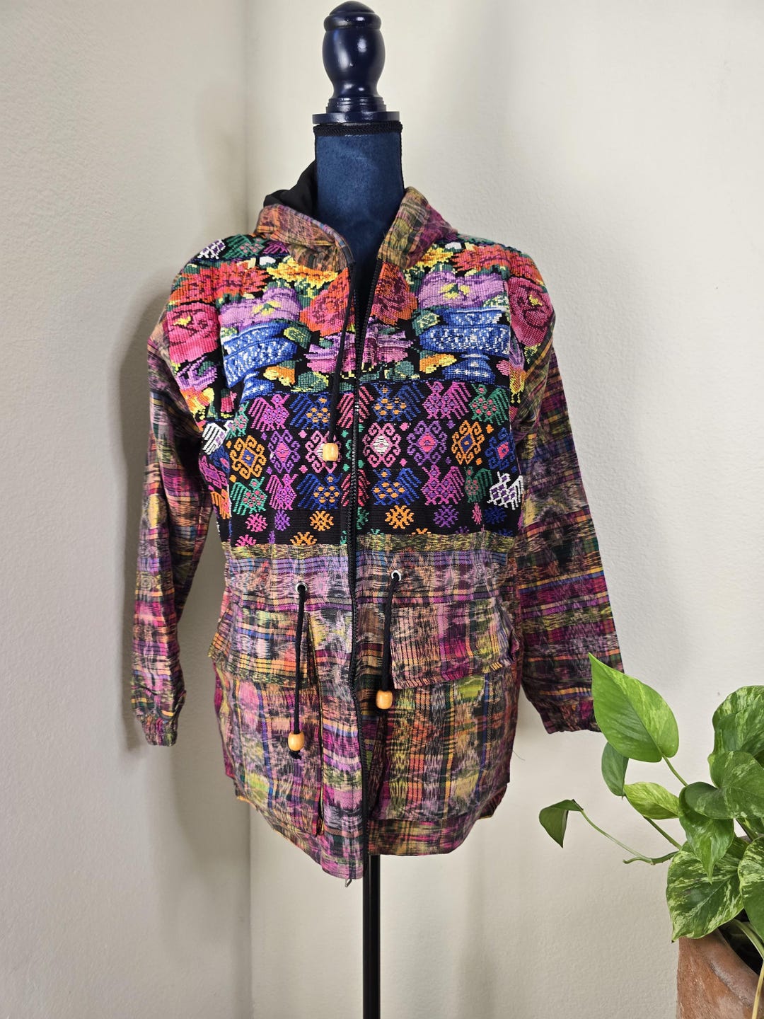 Vintage Guatemalan Jacket, Hand-embroidered Huipil Fabric, Cozy Hoodie ...