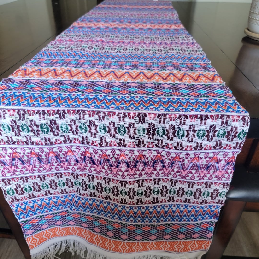 Handwoven Multicolor Table Runner: Latin Fiesta Decor, 84" Fringe - Etsy