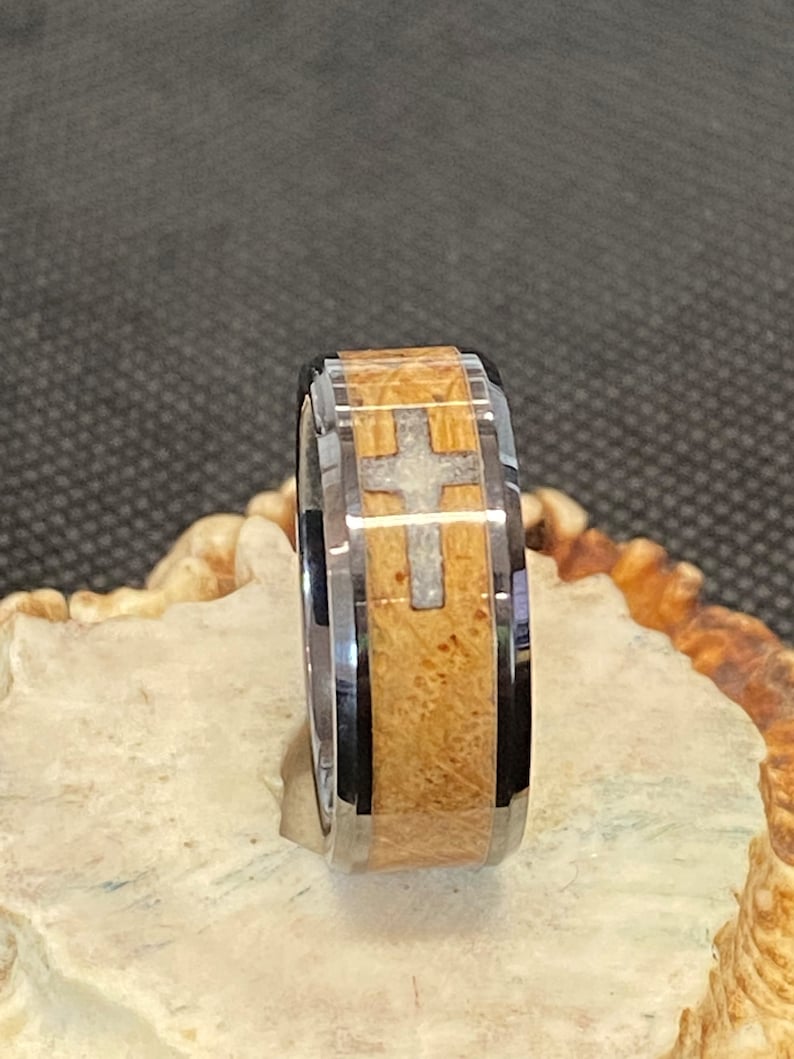 Black Ceramic Ring With Bourbon Barrel and Cross Inlay - Ring, Mens ...