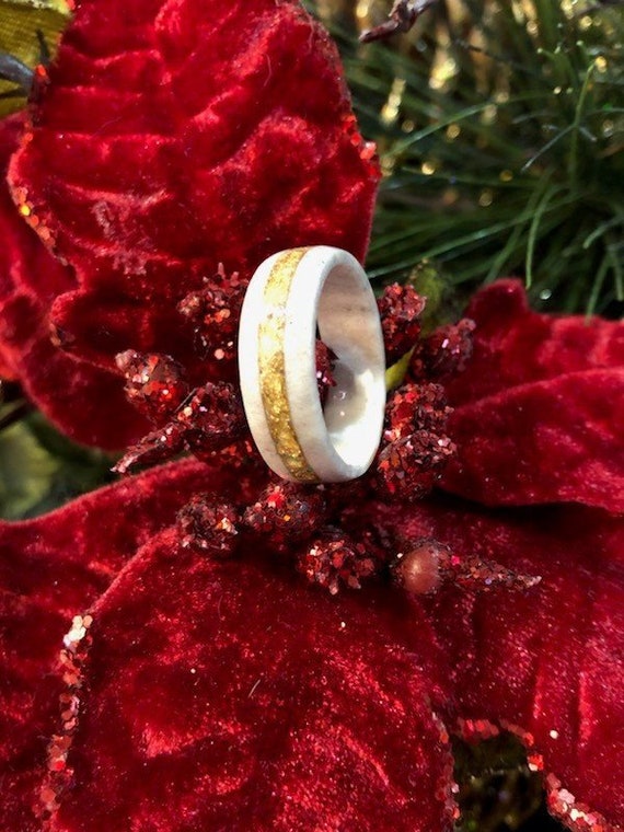 Whitetail Antler Ring With Gold Flake Inlay Ring Mens Wedding Band Anniversary Gift Inlay Honeymoon Antler Etsy