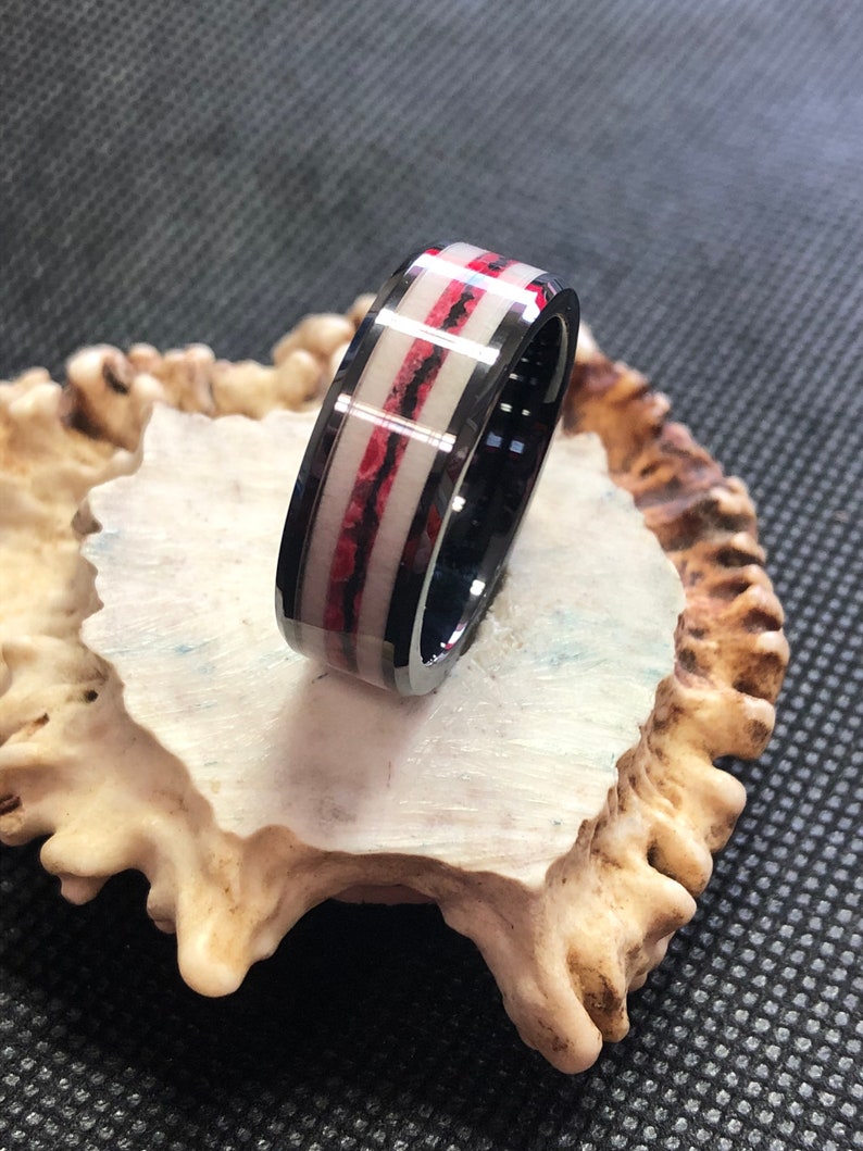 Black Ceramic Ring With Deer Antler and Firemans Hose Inlay- Ring, Mens ...
