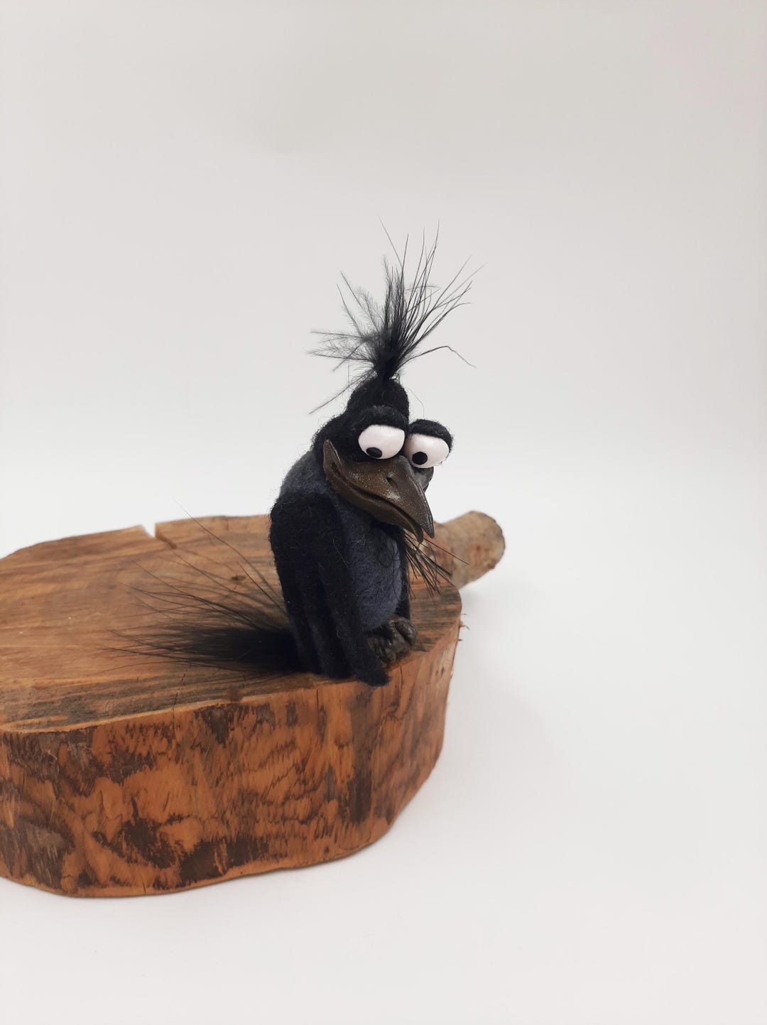Needle Felted Black Crow, Miniature, Wool Sculpture, Collectible, Felt ...