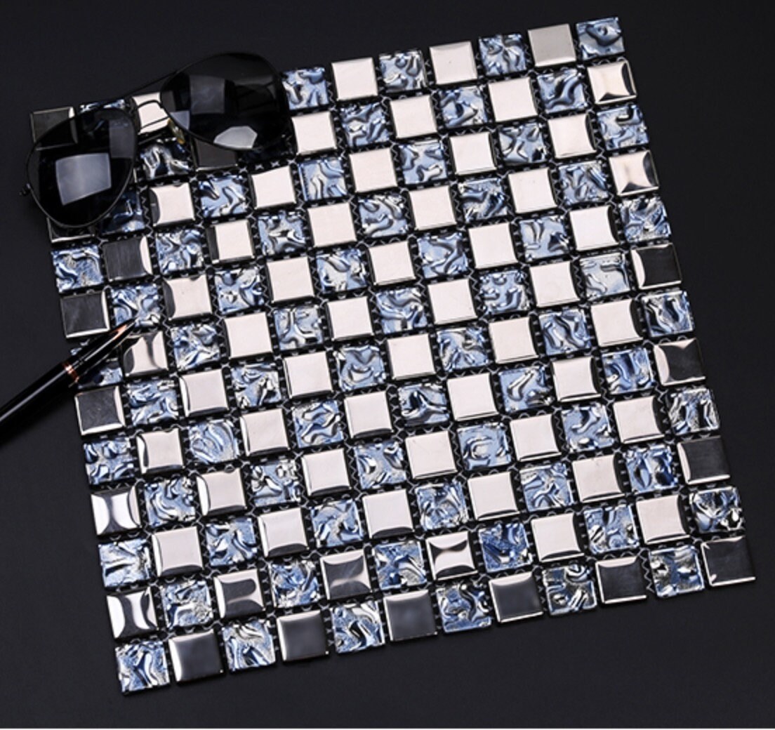 Electroplated Silver Blue Glass Mosaic Tiles CGMT1908 Bathroom Kitchen ...