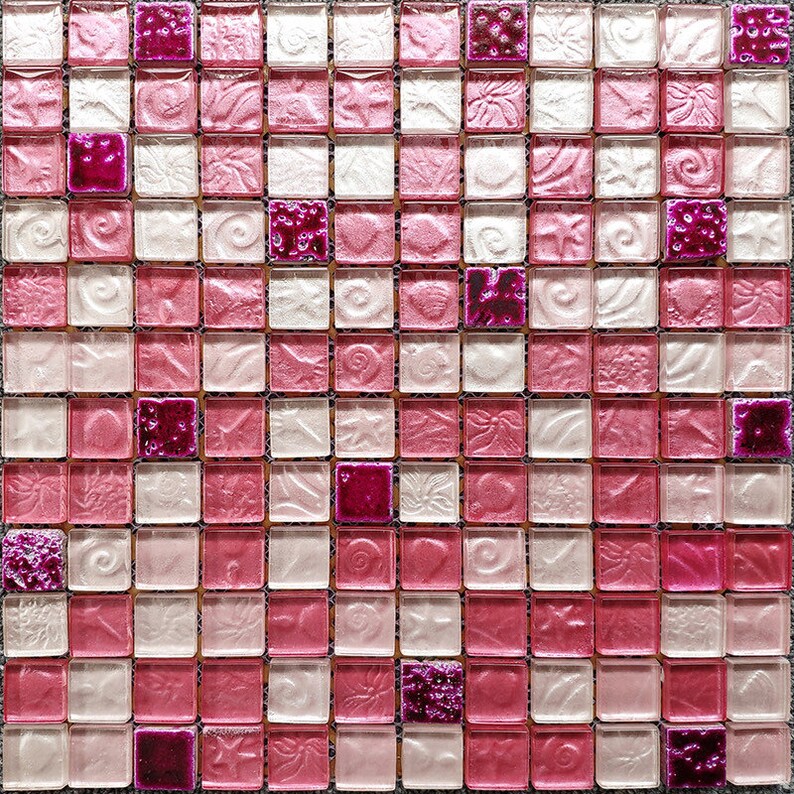 Red Pink Glass Resin Mosaic Tile Backsplash JMFGT068 Kitchen - Etsy