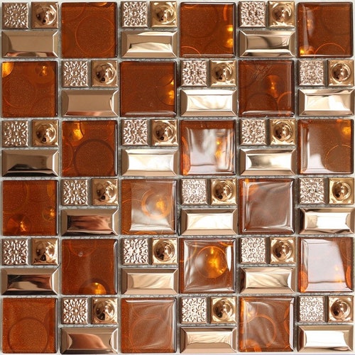 Electroplated Silver Rose Gold Glass Mosaic Backsplash Tile Etsy