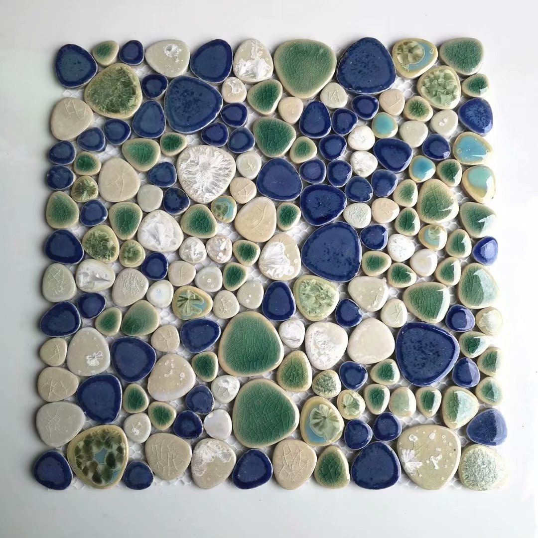 Blue Green White Pebble Porcelain Backsplash Tile PPMTS04 Ceramic ...