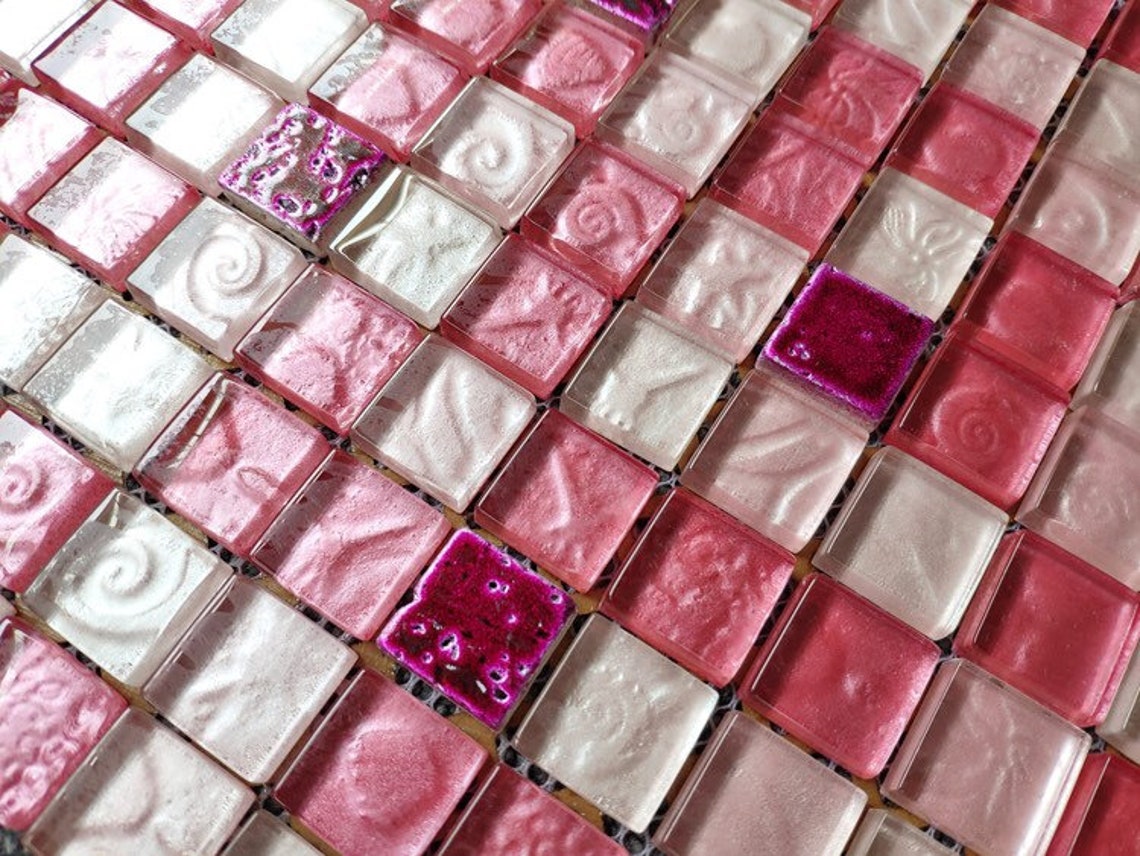 Red Pink Glass Resin Mosaic Tile Backsplash JMFGT068 Kitchen - Etsy
