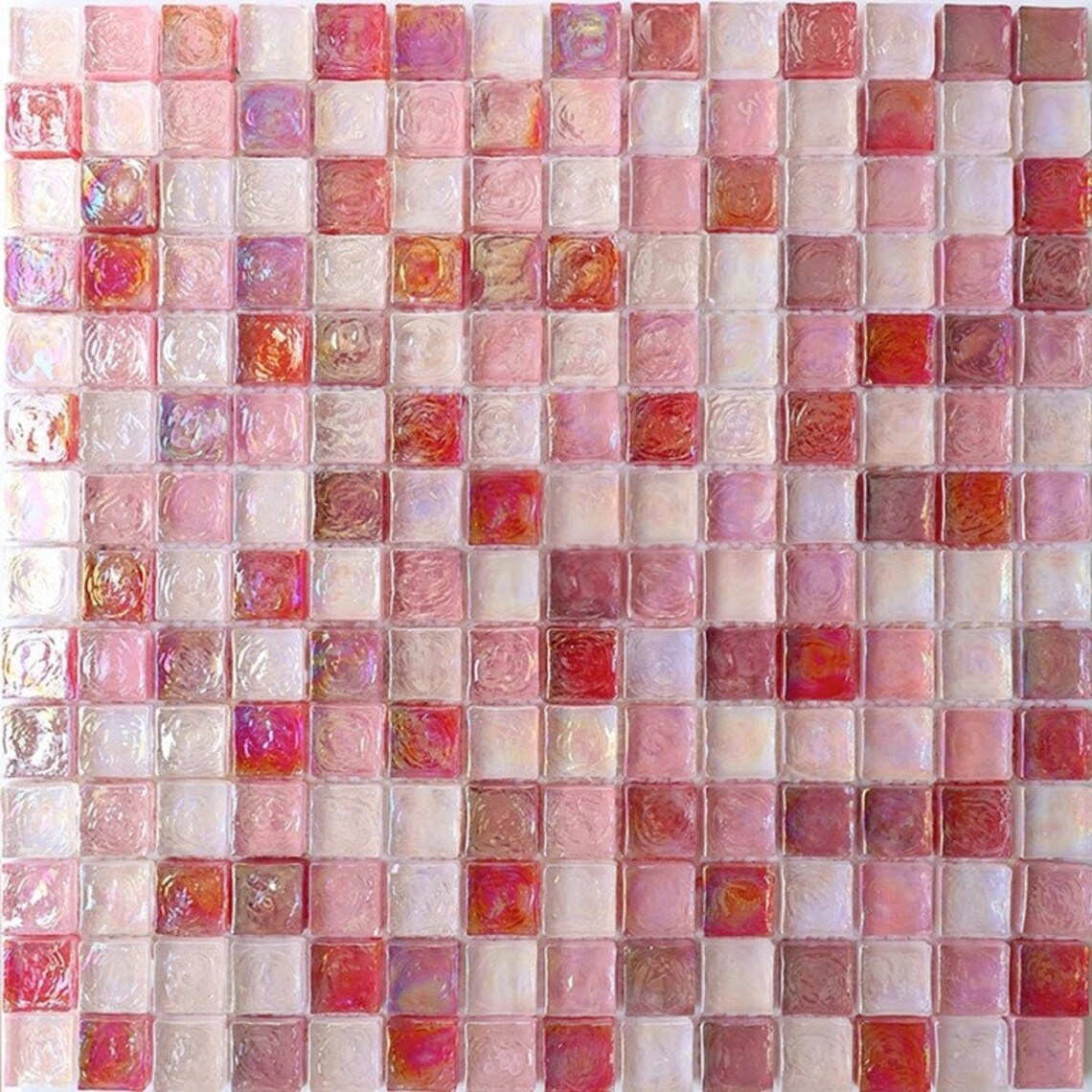 Sugar Pink Red Rainbow Stained Glass Mosaic Kitchen Tile Backsplash