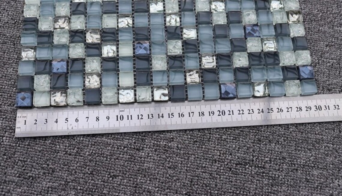 Gray Blue Glass Mosaic Wall Tile Kitchen Backsplash JMFGT080 15x15mm ...