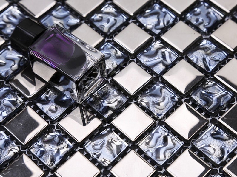 Electroplated Silver Blue Glass Mosaic Tiles CGMT1908 Bathroom Kitchen ...